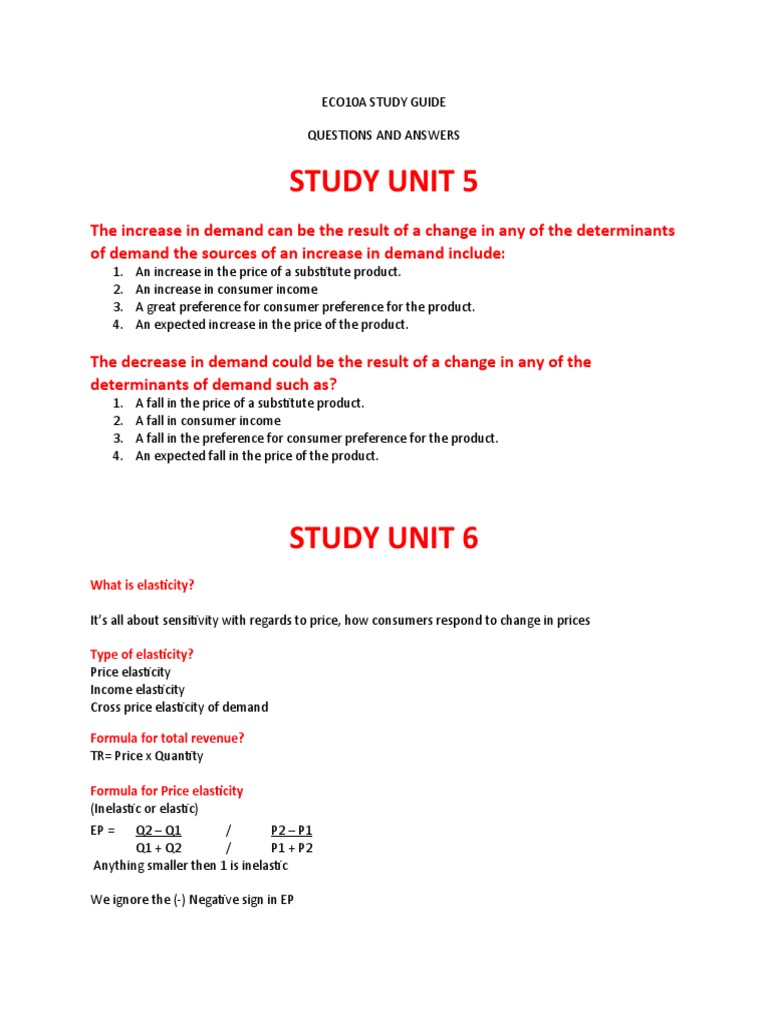 Eco10a Study Guide Q&a | Download Free PDF | Price Elasticity Of Demand | Monopoly