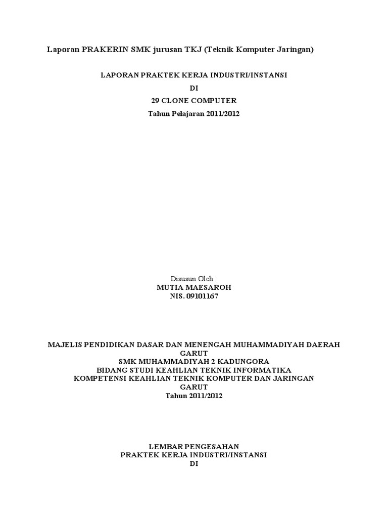 Laporan PRAKERIN SMK Jurusan TKJ | PDF | Bisnis | Komputer