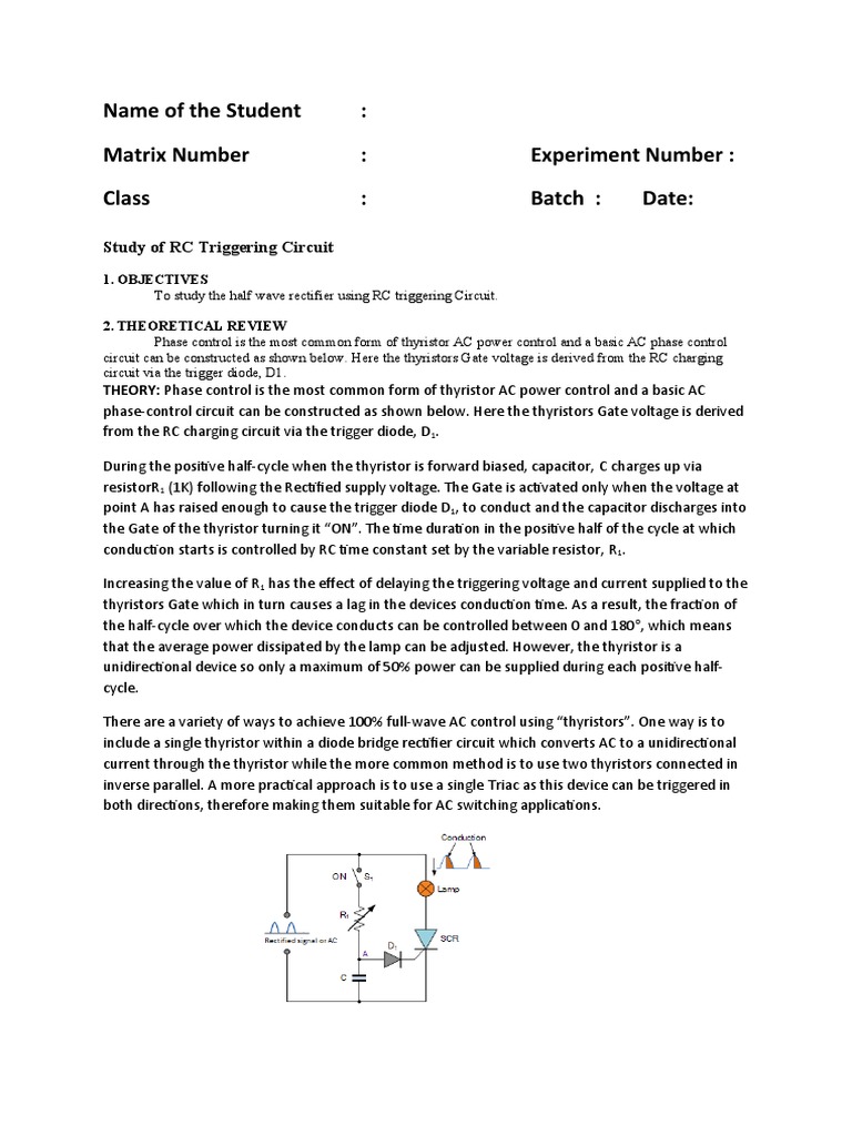 Exp2.Study of RC Triggering Circuit | PDF | Rectifier | Power Engineering