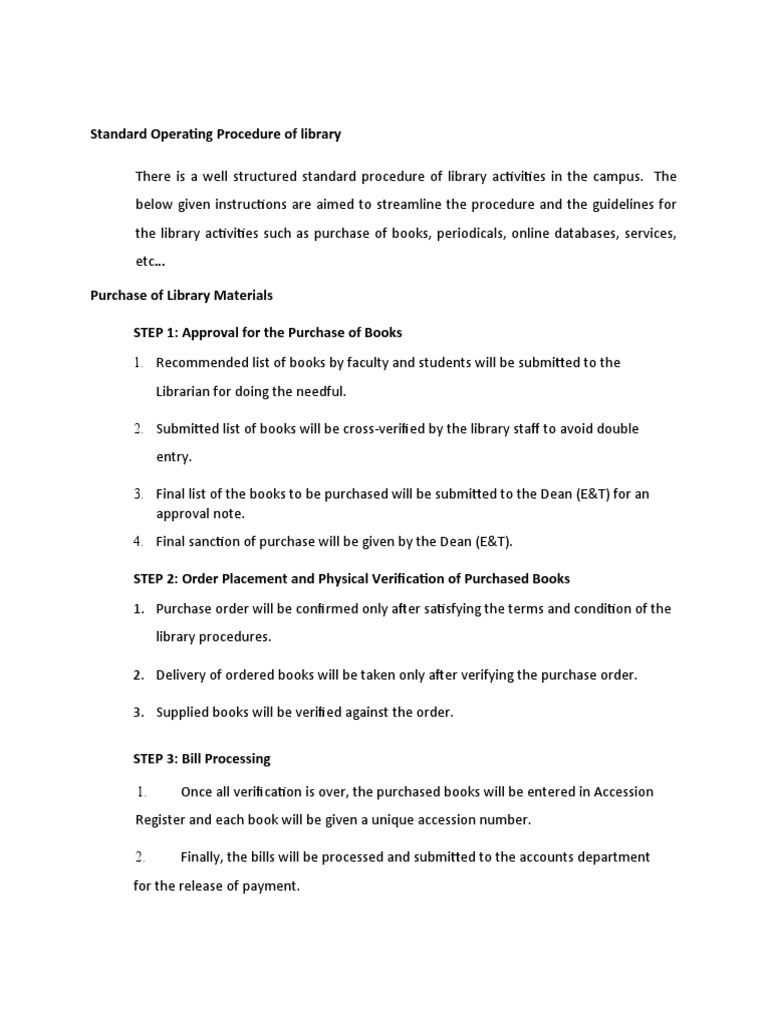 Standard Operating Procedure of Library Modified With New Flowcharts ...