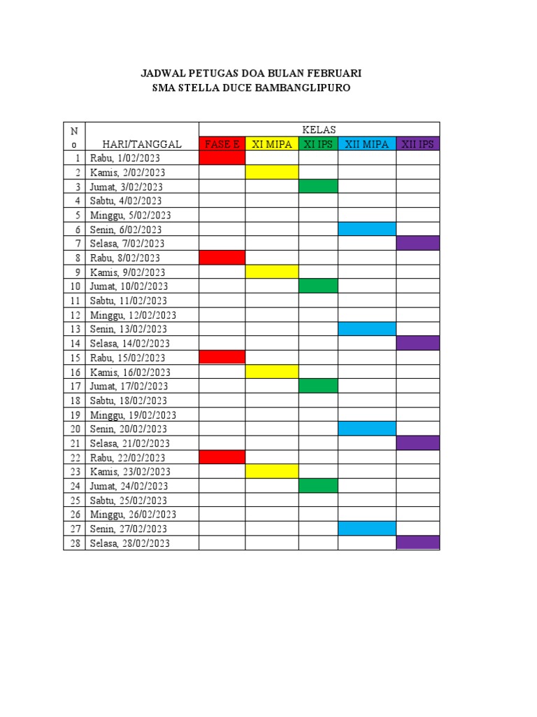 Jadwal Petugas Doa Bulan Februari | PDF