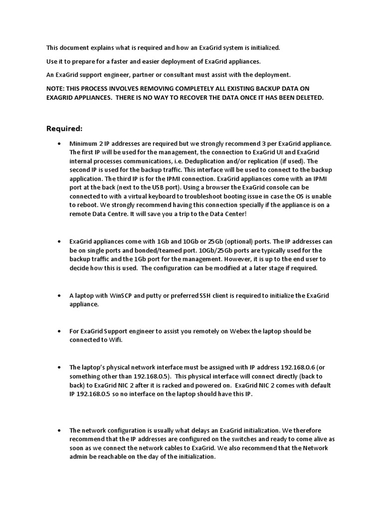 New Install Requirements and Steps To Initialize ExaGrid System | PDF ... New Install Requirements and Steps To Initialize ExaGrid System | PDF ...