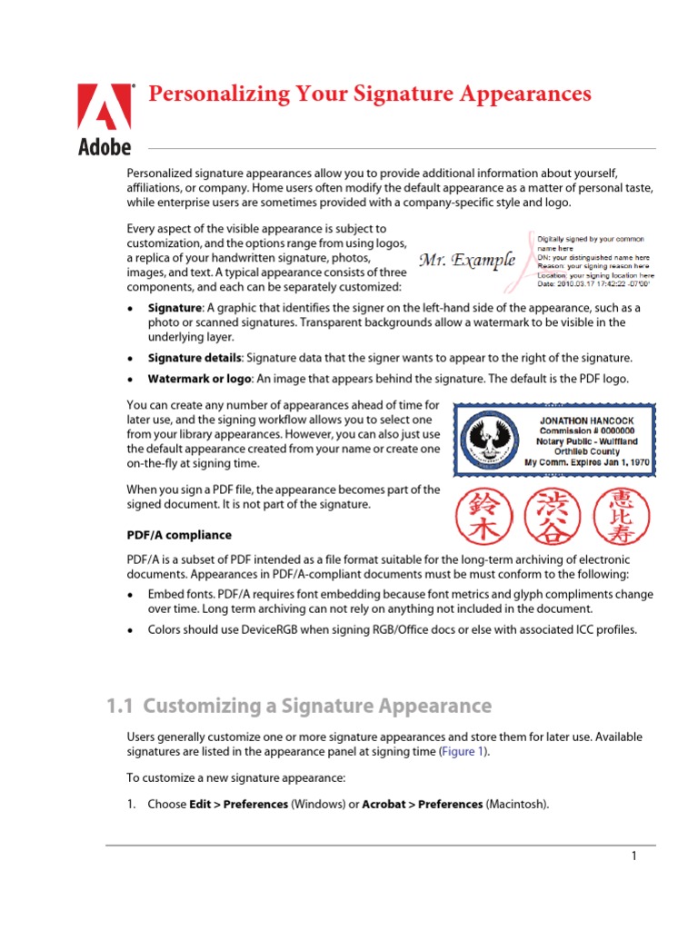 Customize Digital Signature Appearance | PDF