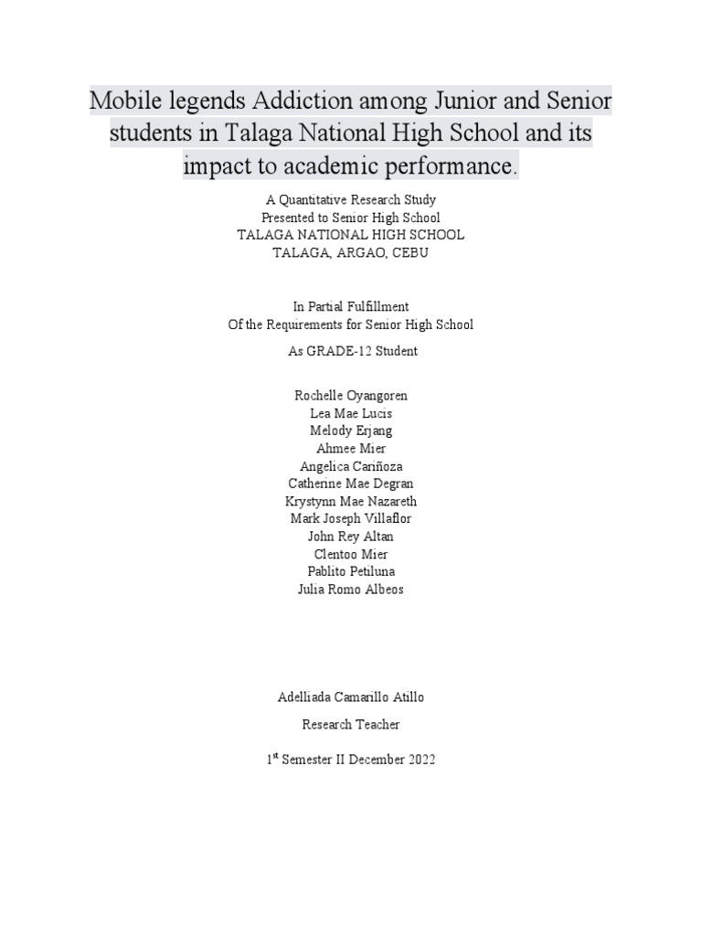 Mobile Legends Addiction Among Junior and Senior High School Students ...