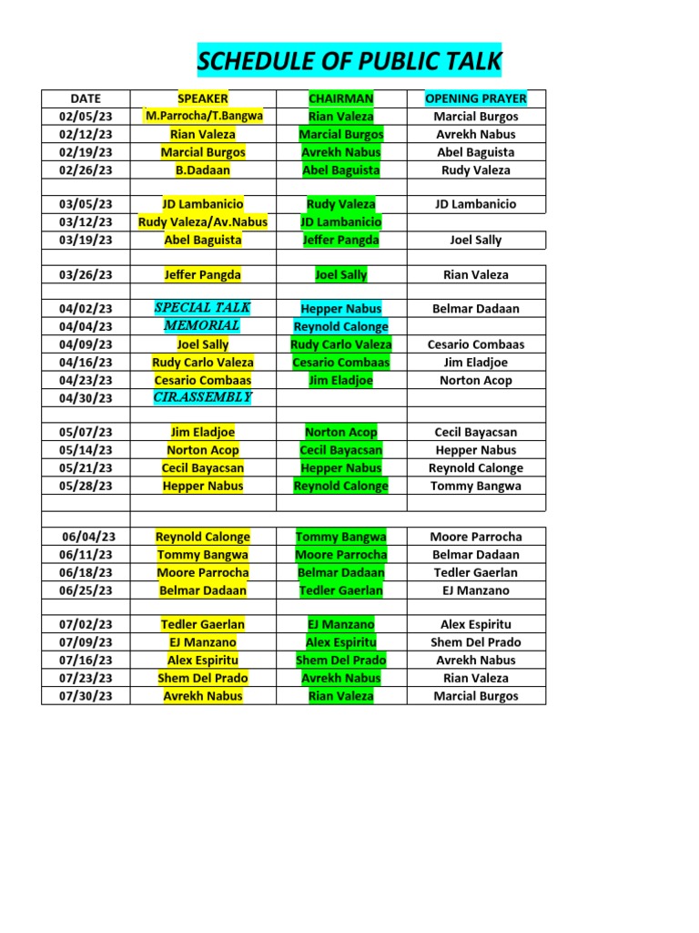 Public Talk Schedule 2023 | PDF