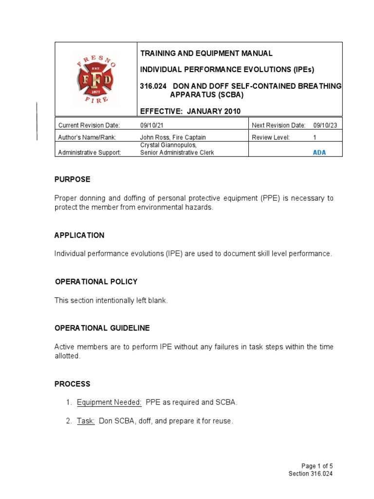 316.024 - Don and Doff A Self-Contained Breathing Apparatus (SCBA ...