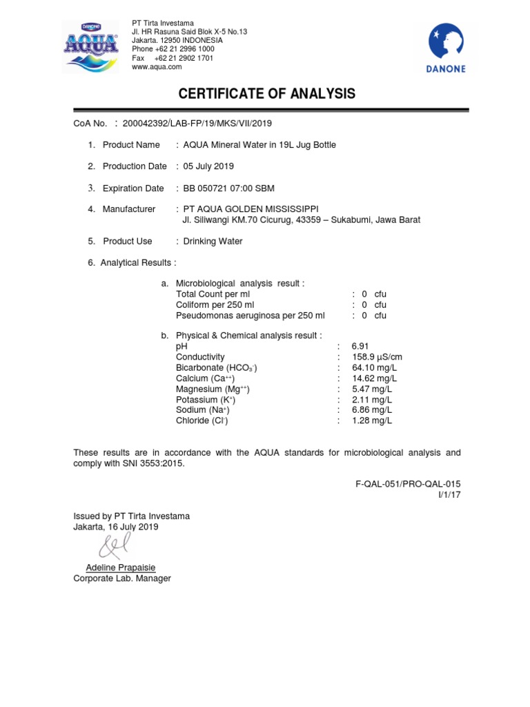 Coa 072019 Aqua 5 GLN MKS | PDF