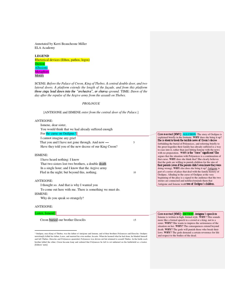 Antigone Annotated | PDF | Oedipus | Boeotian Mythology