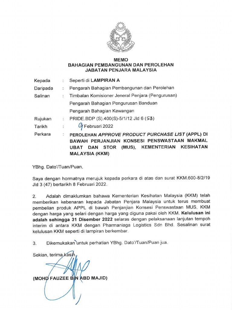 Memo Edaran Kelulusan APPL KKM - 2022 | PDF