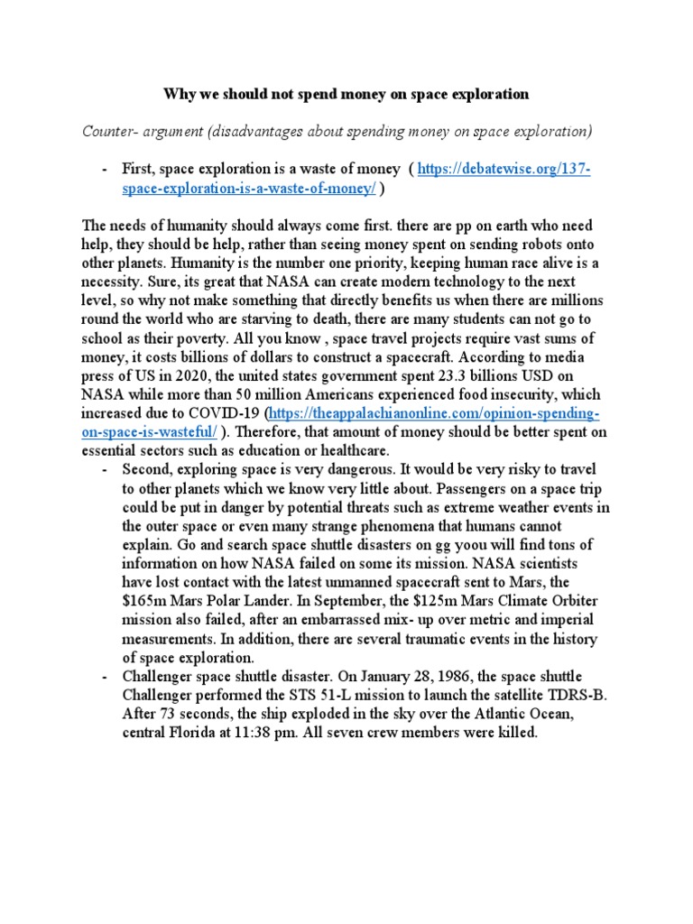 Why We Should Not Spend Money On Space Exploration | PDF | Space ...