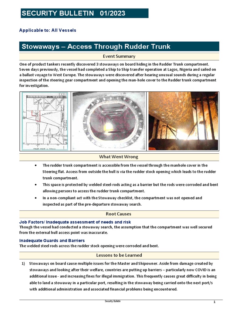 Security Bulletin 01 - 2023 Stowaways - Access Through Rudder Trunk ...