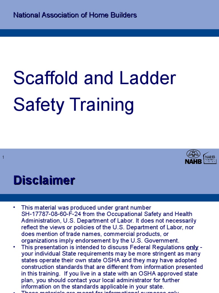NAHB-OSHA Scaffold-Ladder Safety Training | PDF | Scaffolding ...