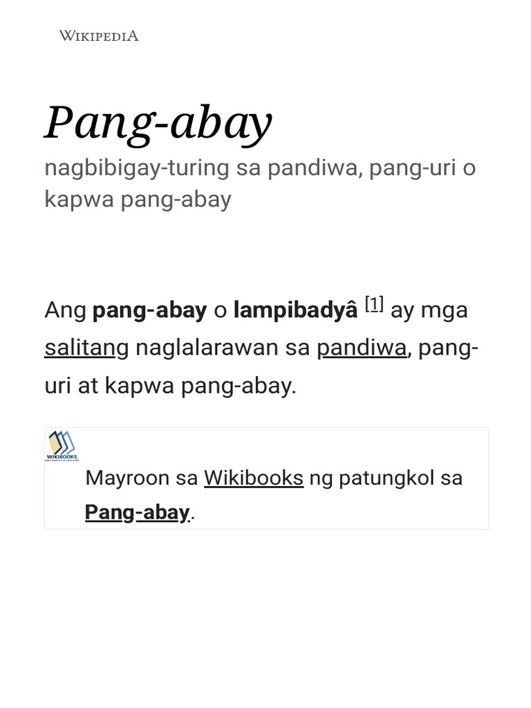 Pang-Abay - Wikipedia, Ang Malayang Ensiklopedya | PDF