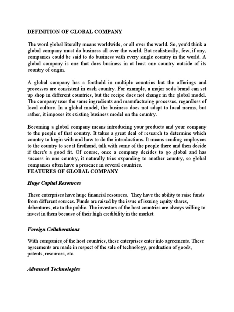 Global Company | PDF | Market (Economics) | Multinational Corporation