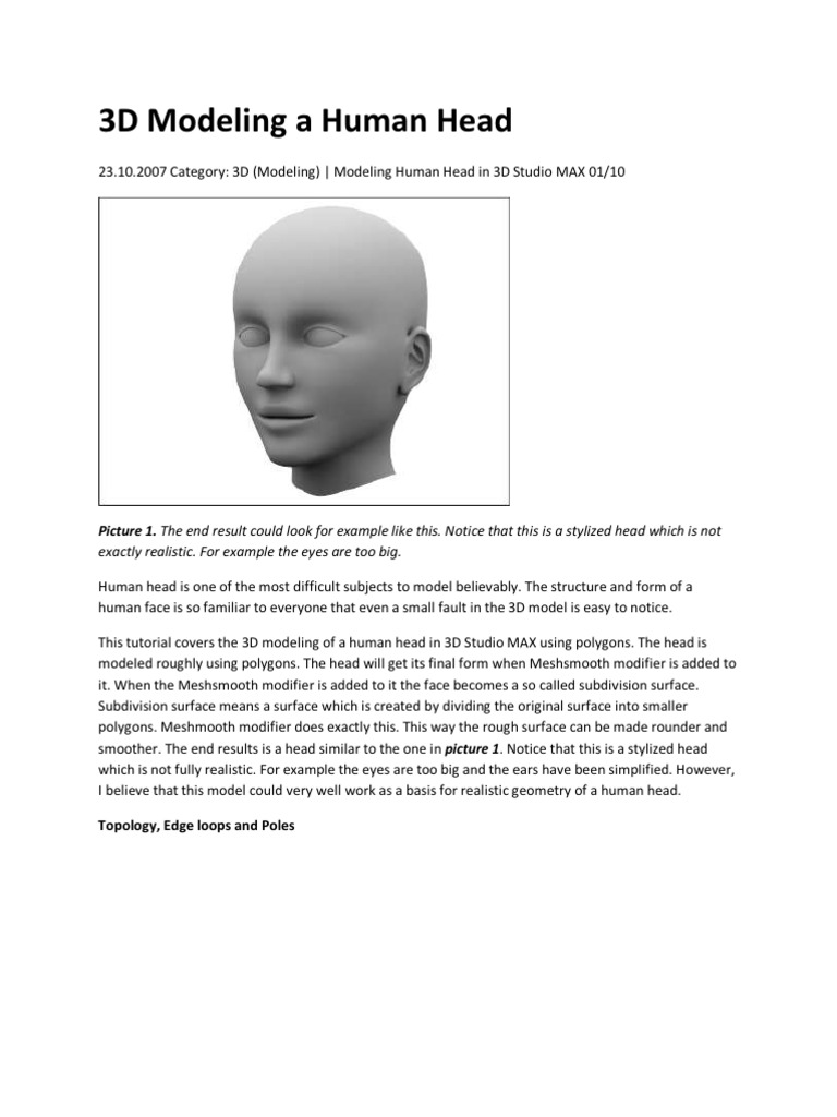 3D Modeling A Human Head | PDF | Vertex (Geometry) | Autodesk 3ds Max