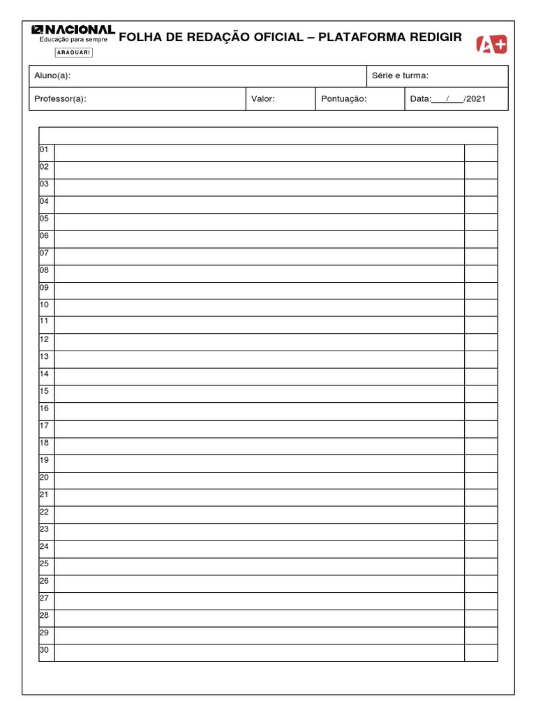 Folha de Redação Nacional 2021 - REDIGIR | PDF