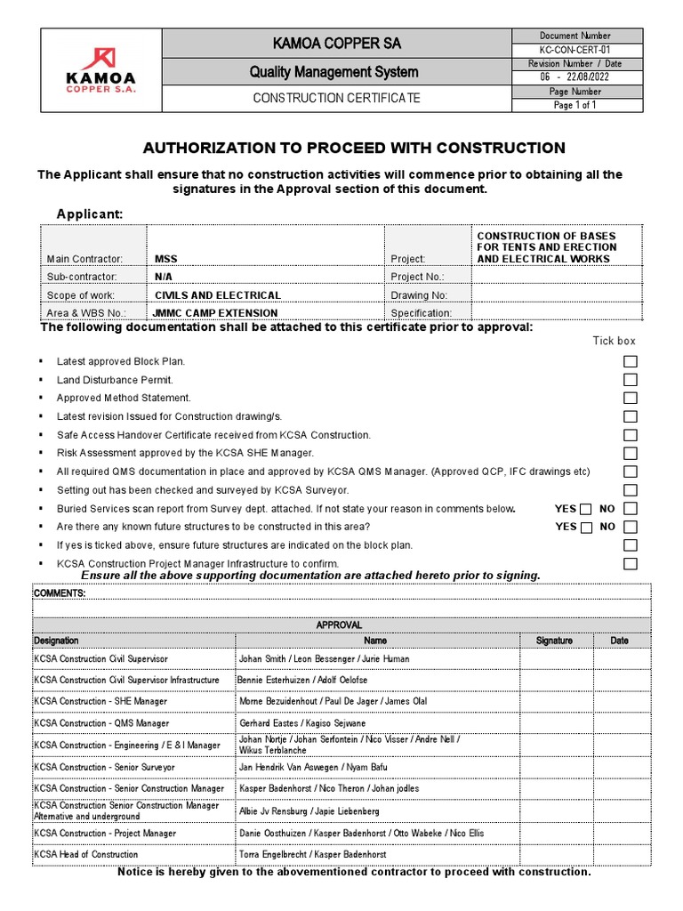 KC-CON-CERT-01 - Construction Certificate - Rev.06 - LATEST | PDF ...