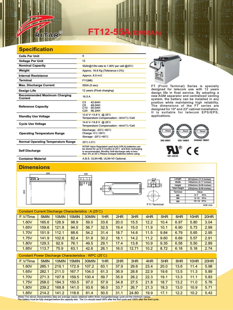 Specification: Constant Current Discharge Characteristics: A (25) | PDF | Battery (Electricity ...