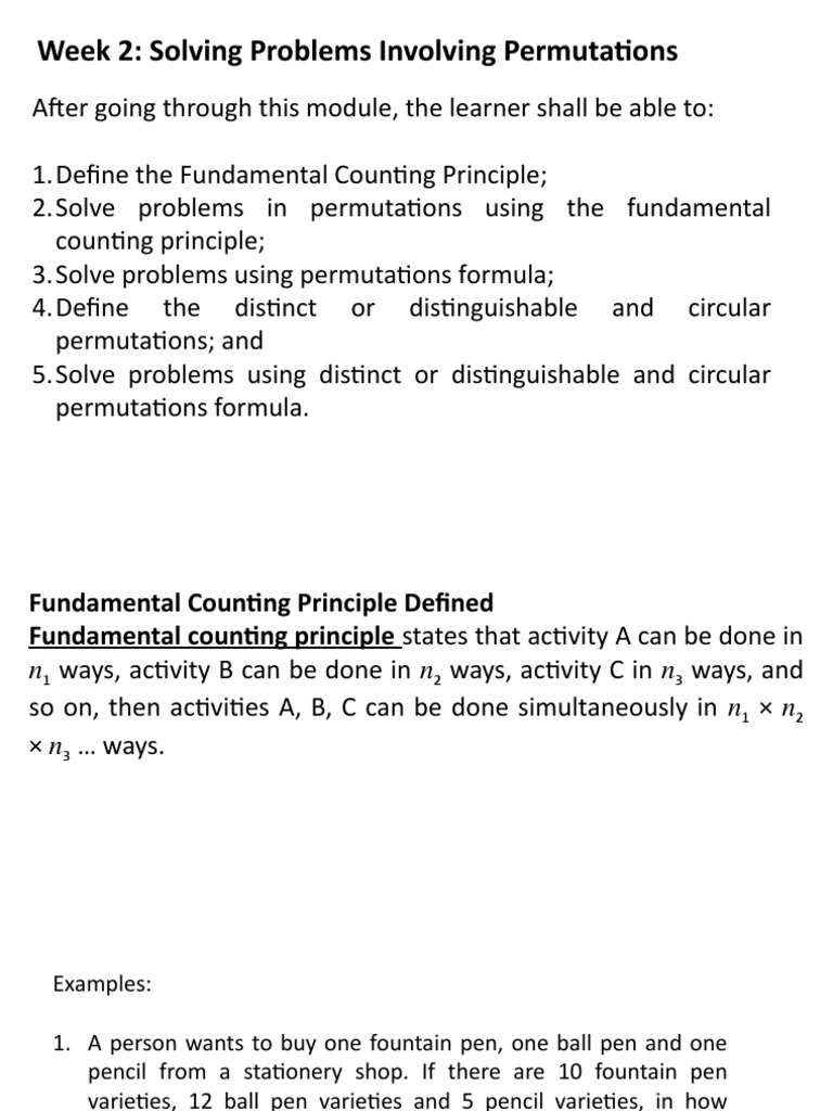Week 2 3rd Quarter Solving Problems Involving Permutations | PDF ...
