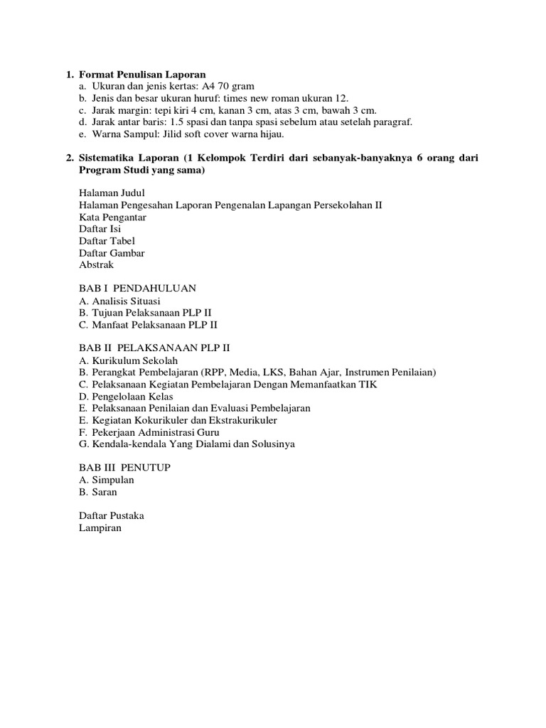 Format Laporan PLP II Sekolah | PDF | Karier & Perkembangan