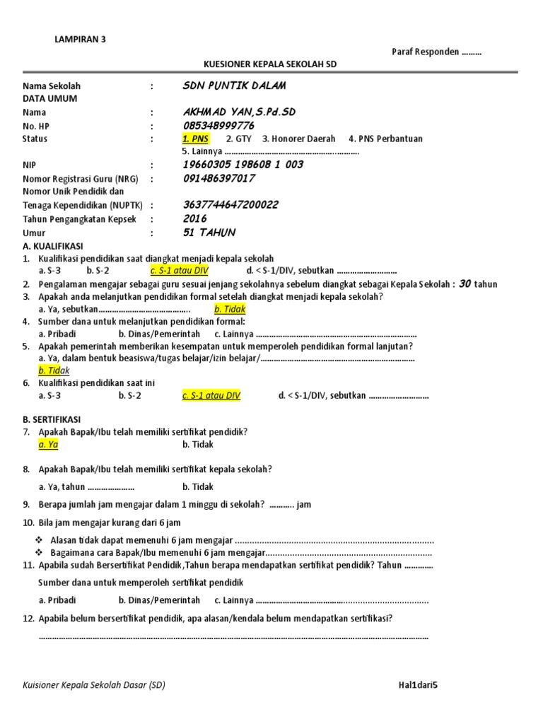 Kuis Kepala Sekolah - SD - Share | PDF