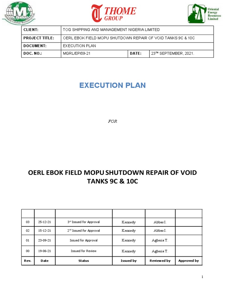 Void Tanks 9C & 10C Repair Execution Plan | PDF | First Aid | Emergency