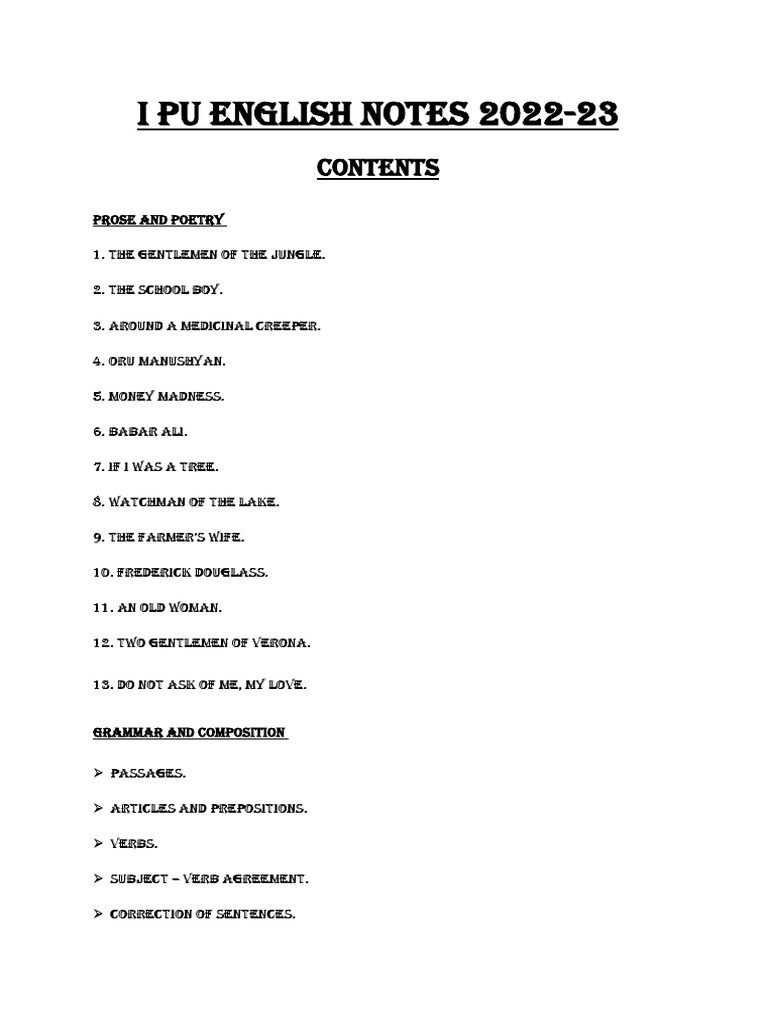 1st PUC English Notes Overview | PDF | English Language | Elephant