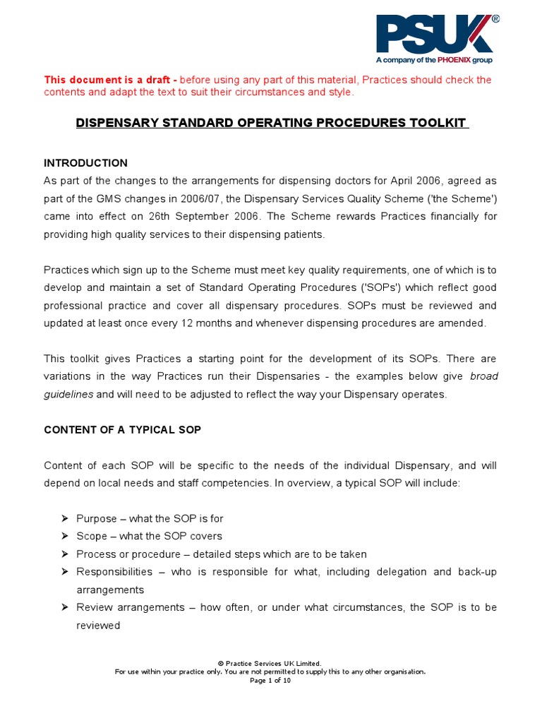PSUK Dispensary SOPS Toolkit | PDF | Medical Prescription | Medical ...