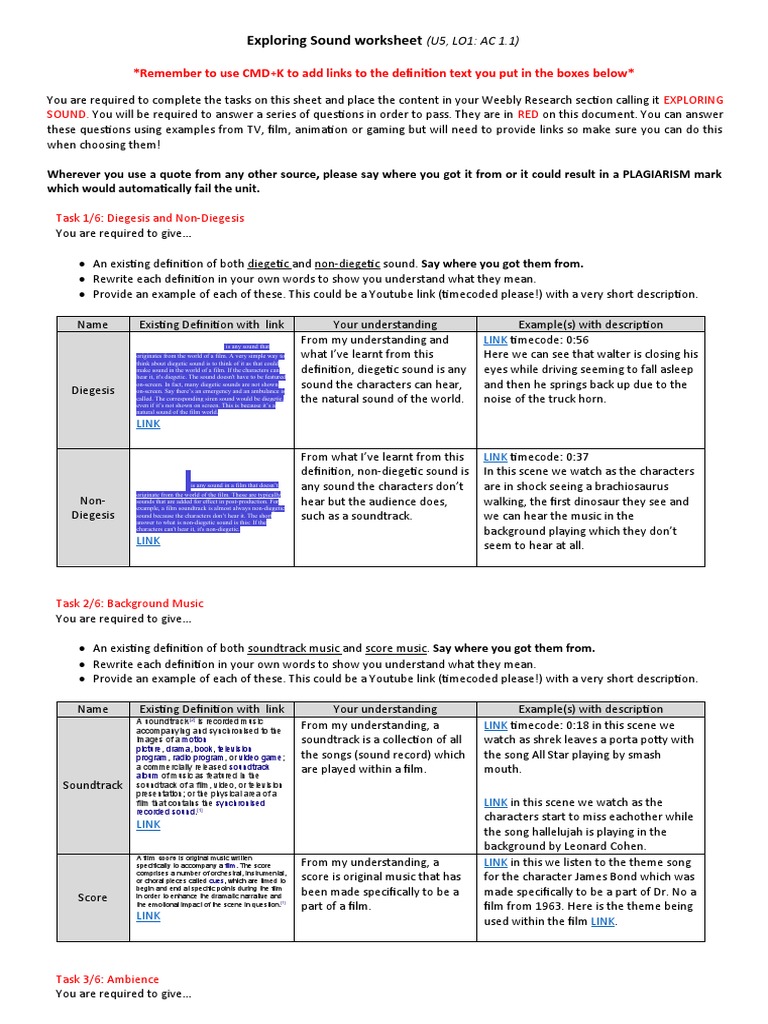 Exploring Sound Worksheet 5 1 1 1 | PDF | Film Score | Microphone