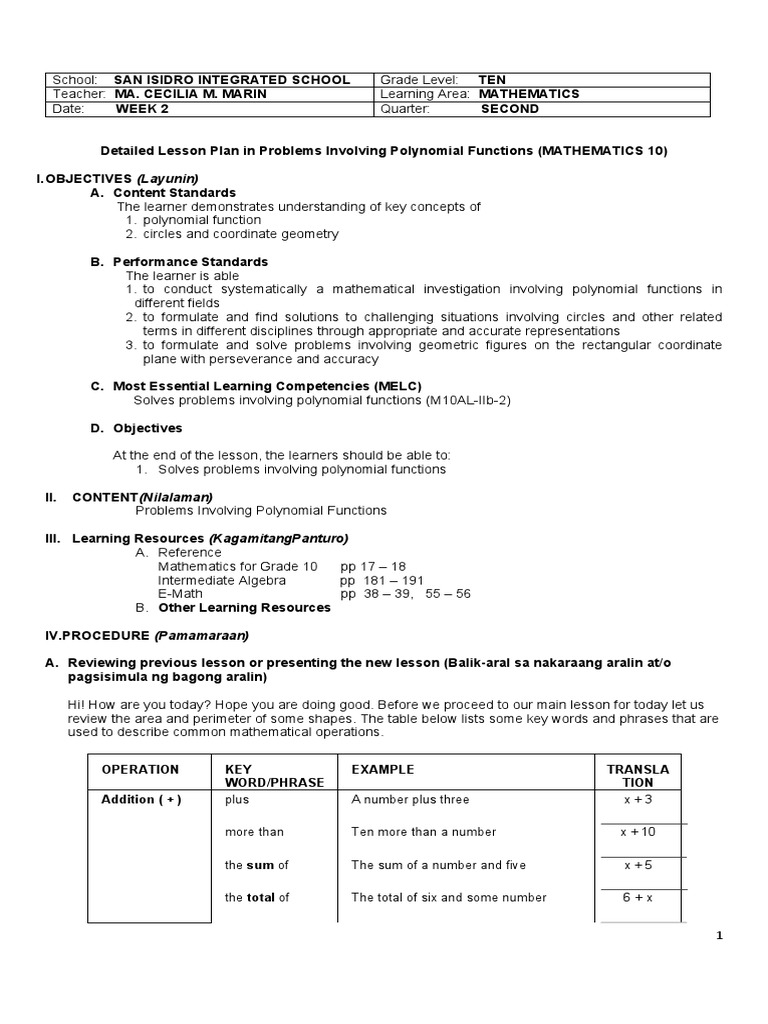 DLP g10 Math 2nd QTR Week 2 Final | PDF | Length | Numbers