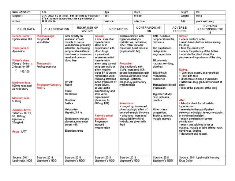 Hydralazine Drug Study | PDF | Hypertension | Clinical Medicine