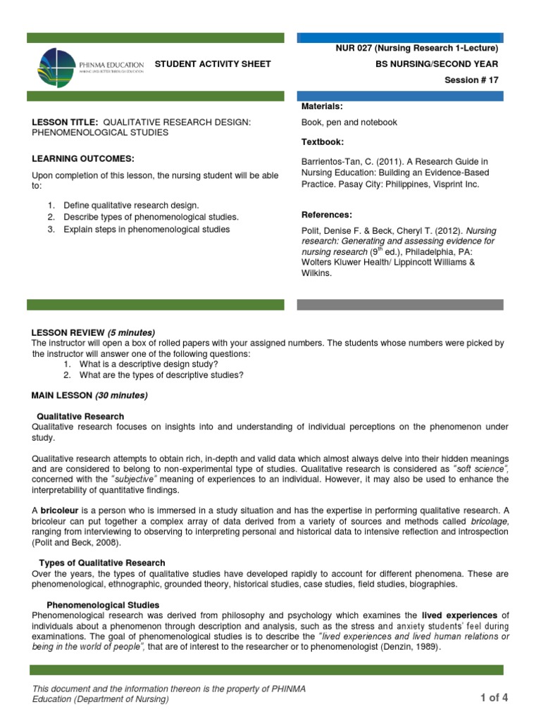 SAS Session 17 Research 1 | PDF | Phenomenology (Philosophy) | Qualitative Research