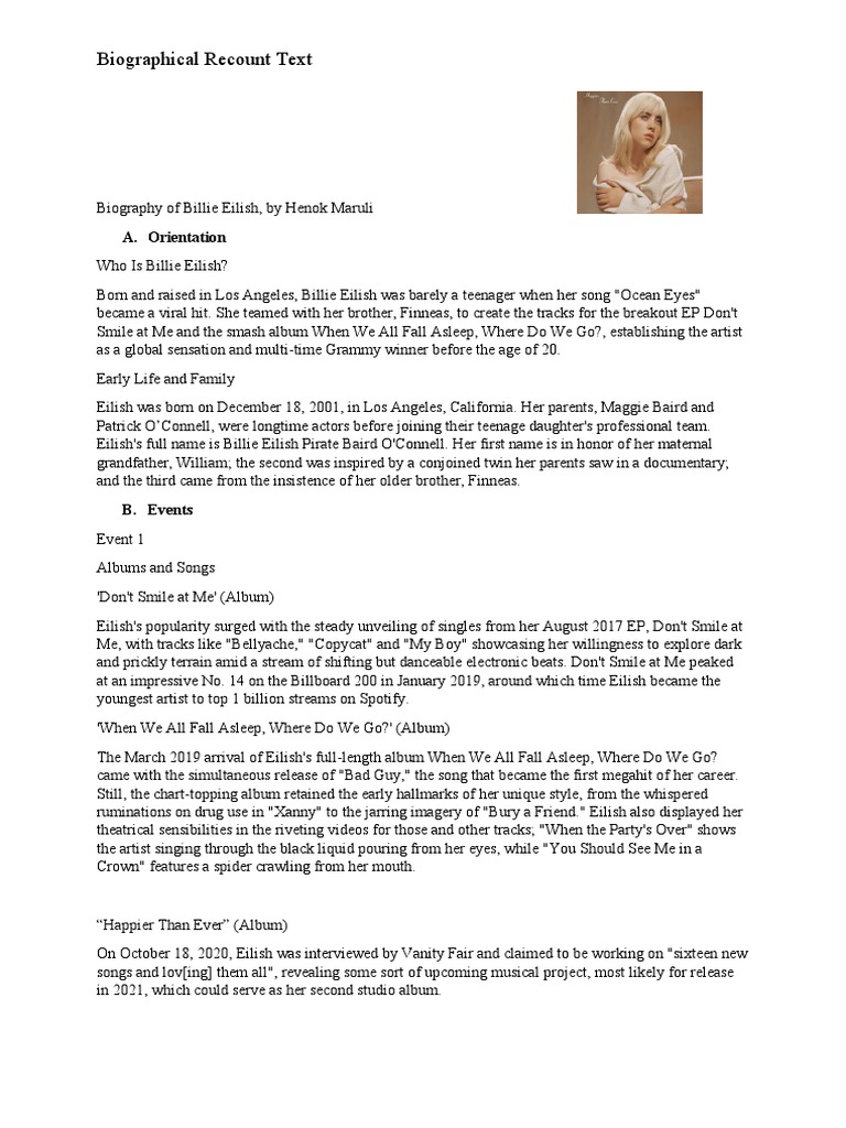 Biography of Billie Eilish | PDF | Music Industry