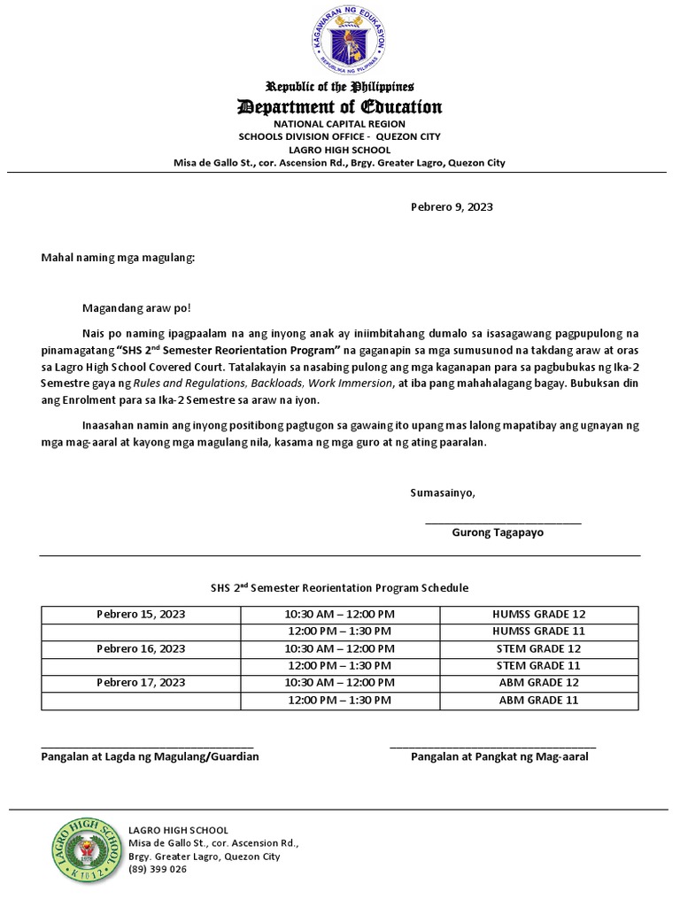 2nd Sem Program Liham NG Imbitasyon Acads | PDF