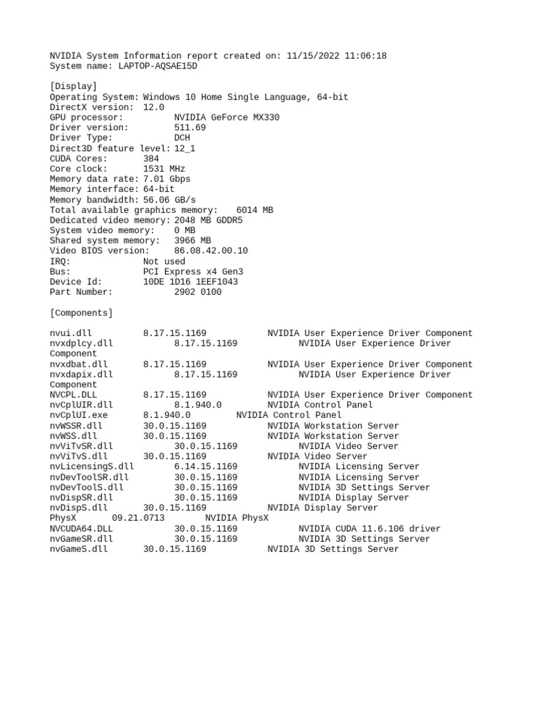 NVIDIA System Info Report 11/2022 | PDF | Games & Activities ...