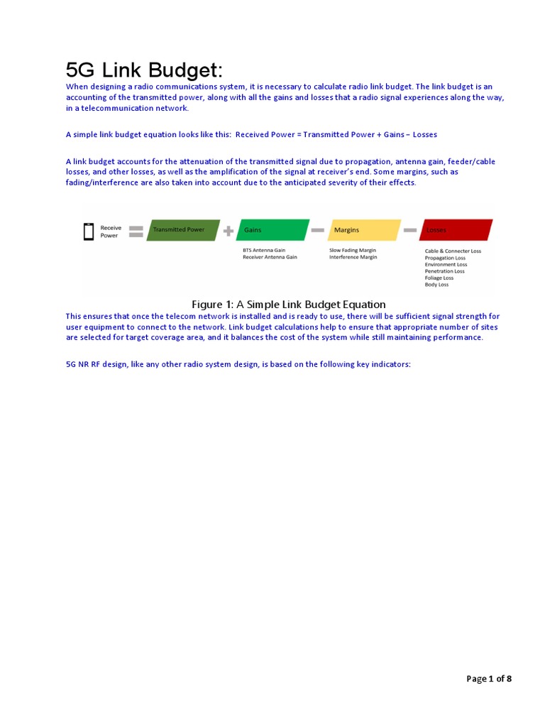 5G Link Budget | Download Free PDF | Radio | Cellular Network