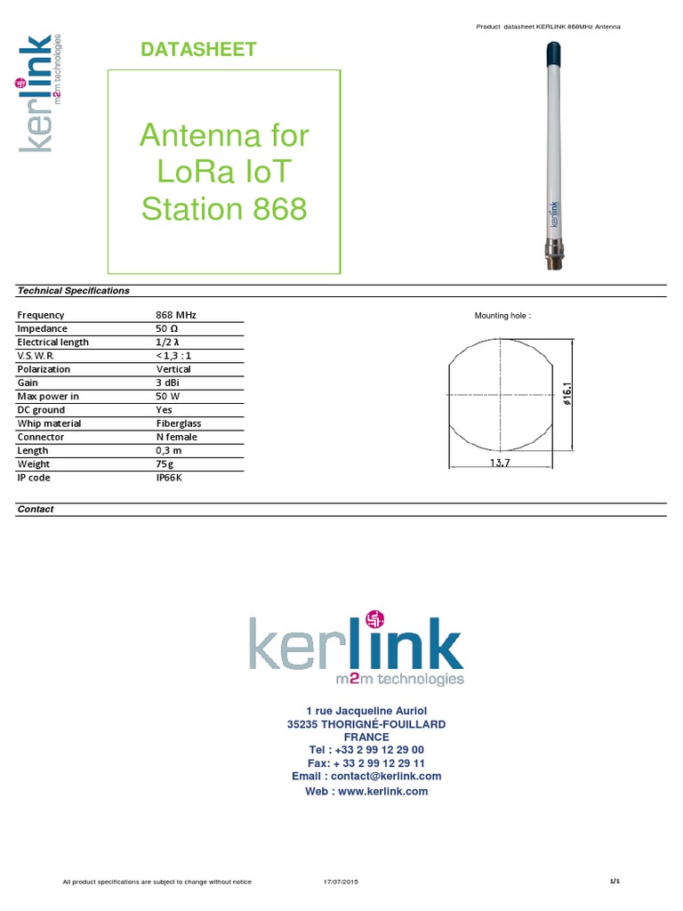 New DataSheet KERLINK White Antenne 868 | PDF