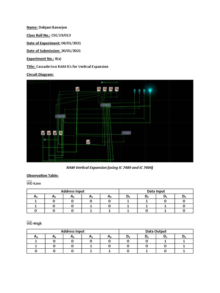 WE Low: RAM Vertical Expansion (Using IC 7489 and IC 7404) | PDF ...