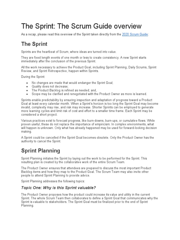 Overview of Scrum Sprint Process | PDF | Scrum (Software Development ...