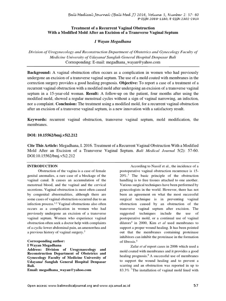 Treating Recurrent Vaginal Obstruction with a Modified Mold Lined with ...