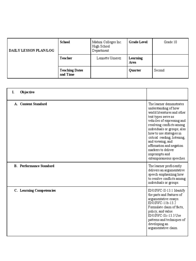 Argumentative Essay (Lesson Plan) | PDF | Essays | Argument