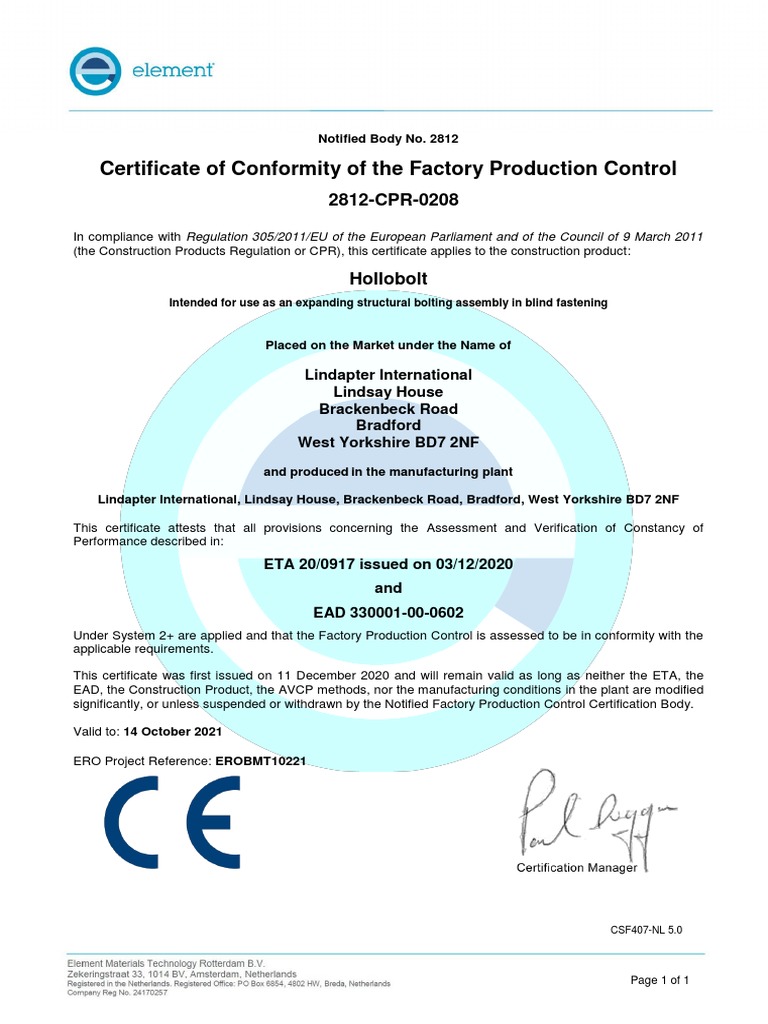 1 - Ce Certificate Hollo Bolt | PDF