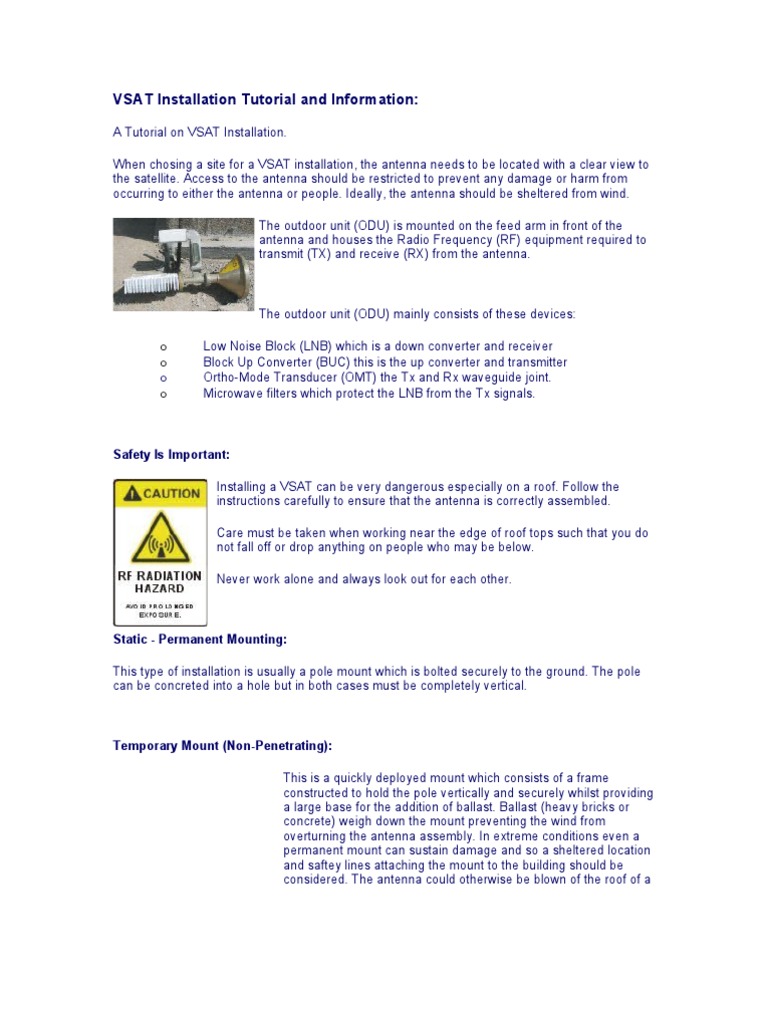 VSAT Installation Guide and Safety Tips | PDF | Coaxial Cable | Very ...