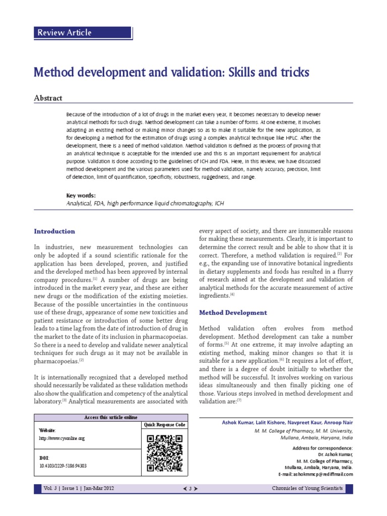 Method Development And Validation Skills And Tricks Download Free