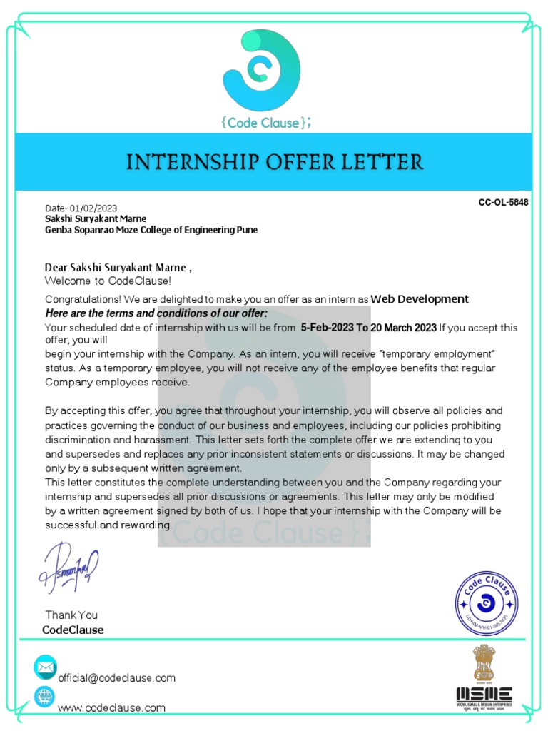 SakshiMarne OfferLetter | PDF