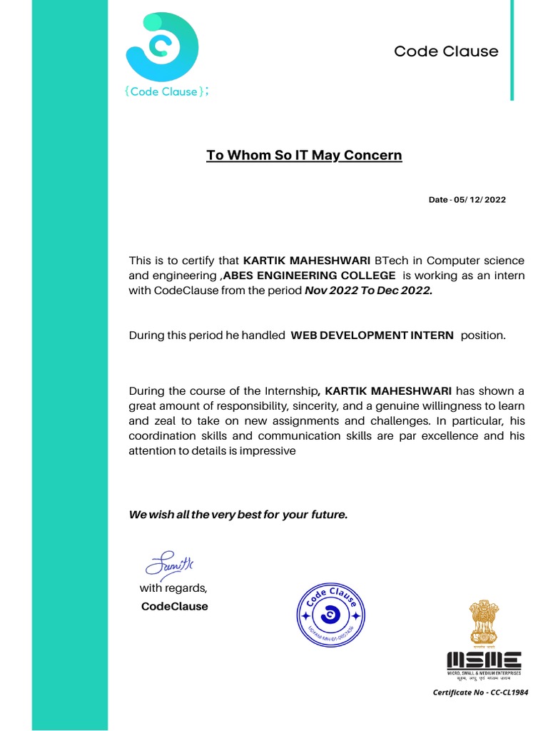 CodeClause Certificate | PDF