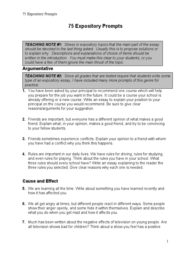 75 Expository Prompts Explained | PDF | Essays | Adolescence