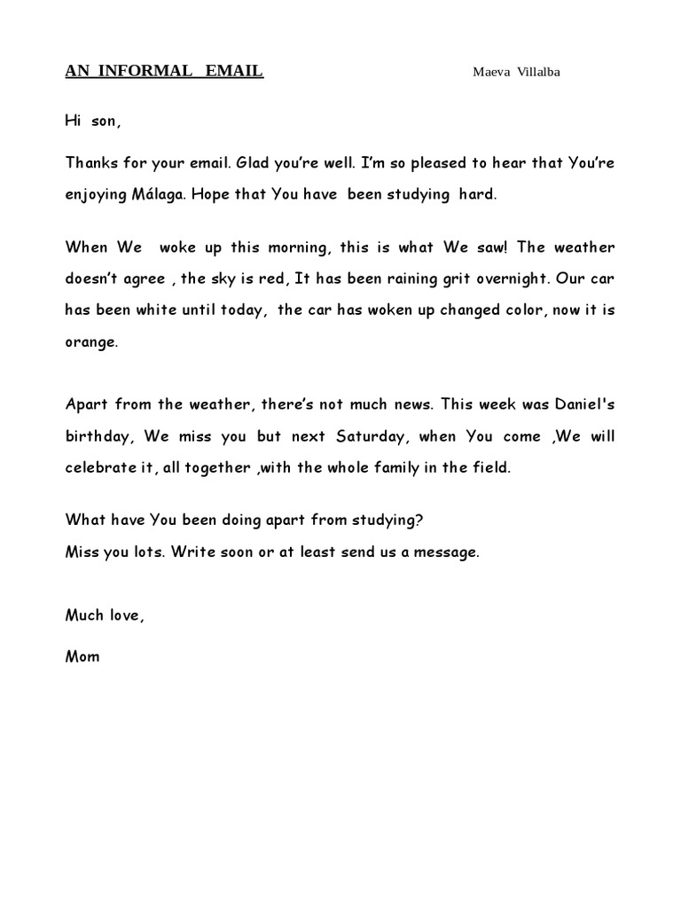 An Informal Email. b2 | PDF