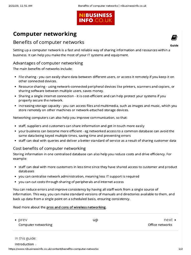 Benefits of Computer Networks - Nibusinessinfo - Co.uk | PDF | Computer ...
