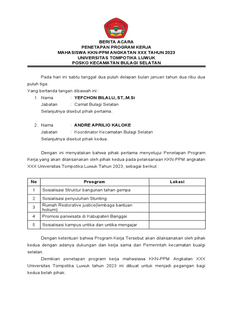 BERITA ACARA penetapan proker KEC | PDF